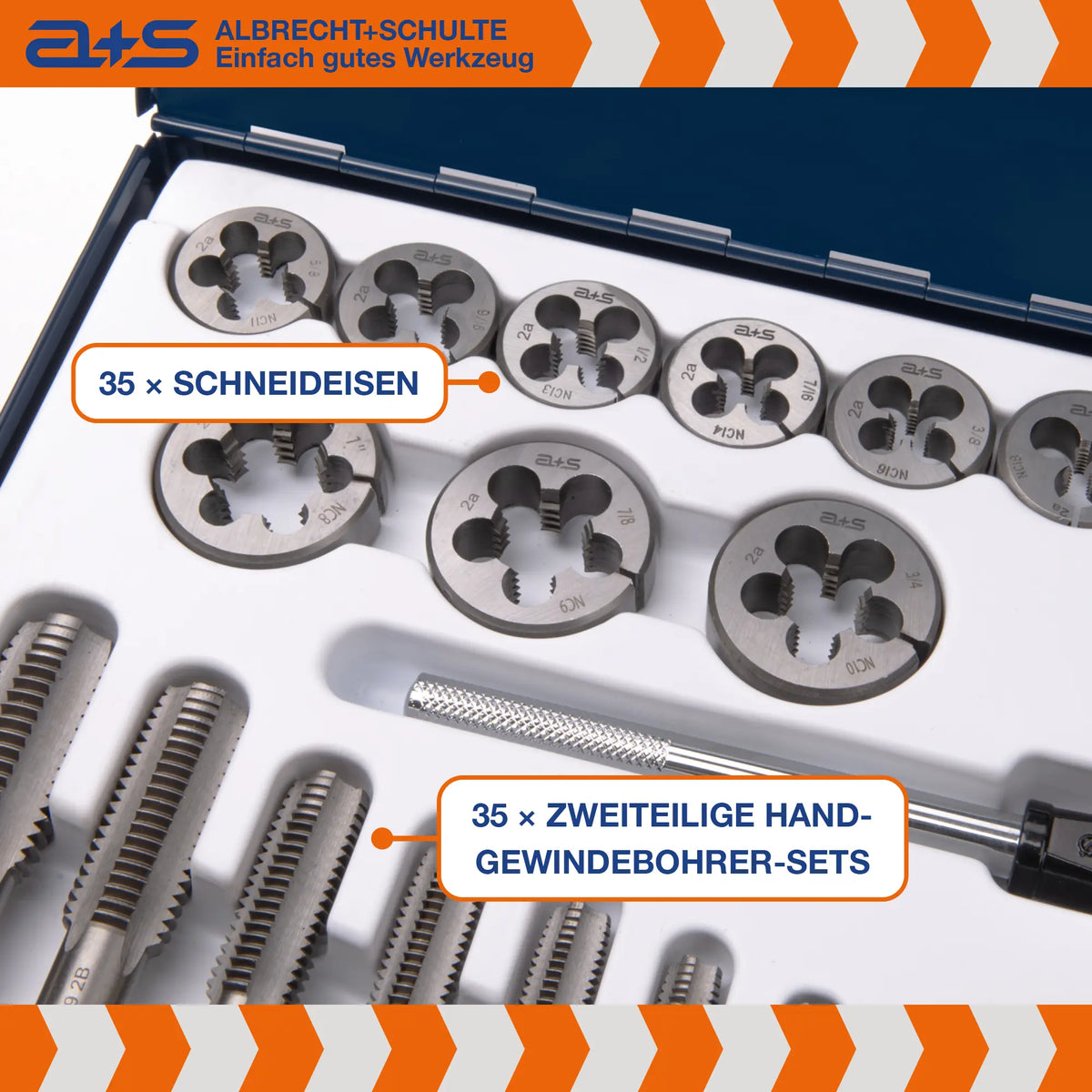 a+s Gewindeschneider-Set 110-tlg. (M2–M16, MF) – Handgewindebohrer ...